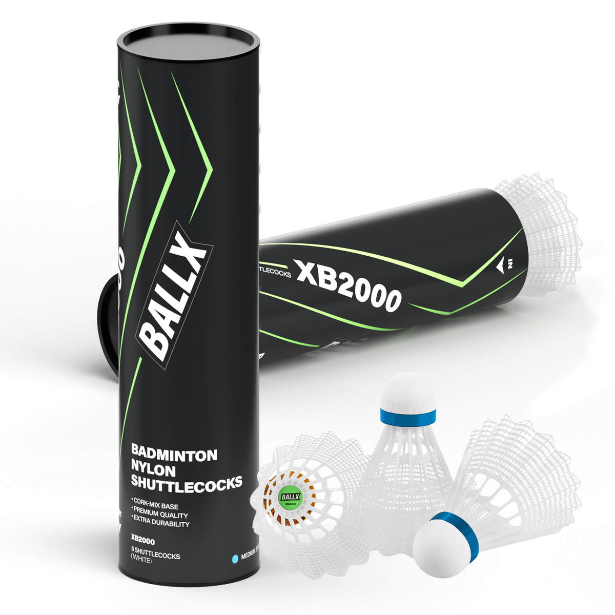XB2000 Badminton Nylon Federbälle - Blau (Medium Speed) in Weiß — BALLX